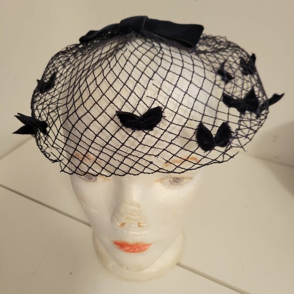 Vintage | Accessories | Navy Blue Netting Hair Cover With Velvet Bow ...